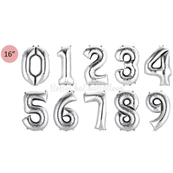 16 inch Number Balloons – Bright Silver - Customised Helium Balloon ...