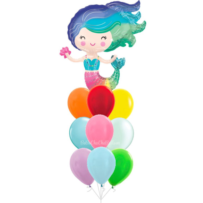 [Mermaid] Colorful Mermaid Balloons Bouquet (10pcs) - Customised Helium ...