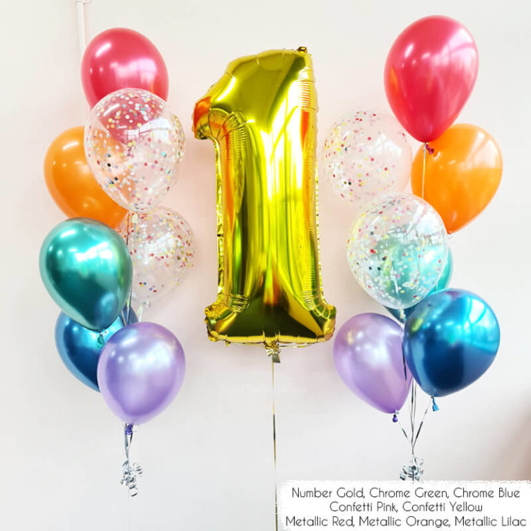 Chrome & Confetti Balloon Bouquet – With Single Number Balloons ...
