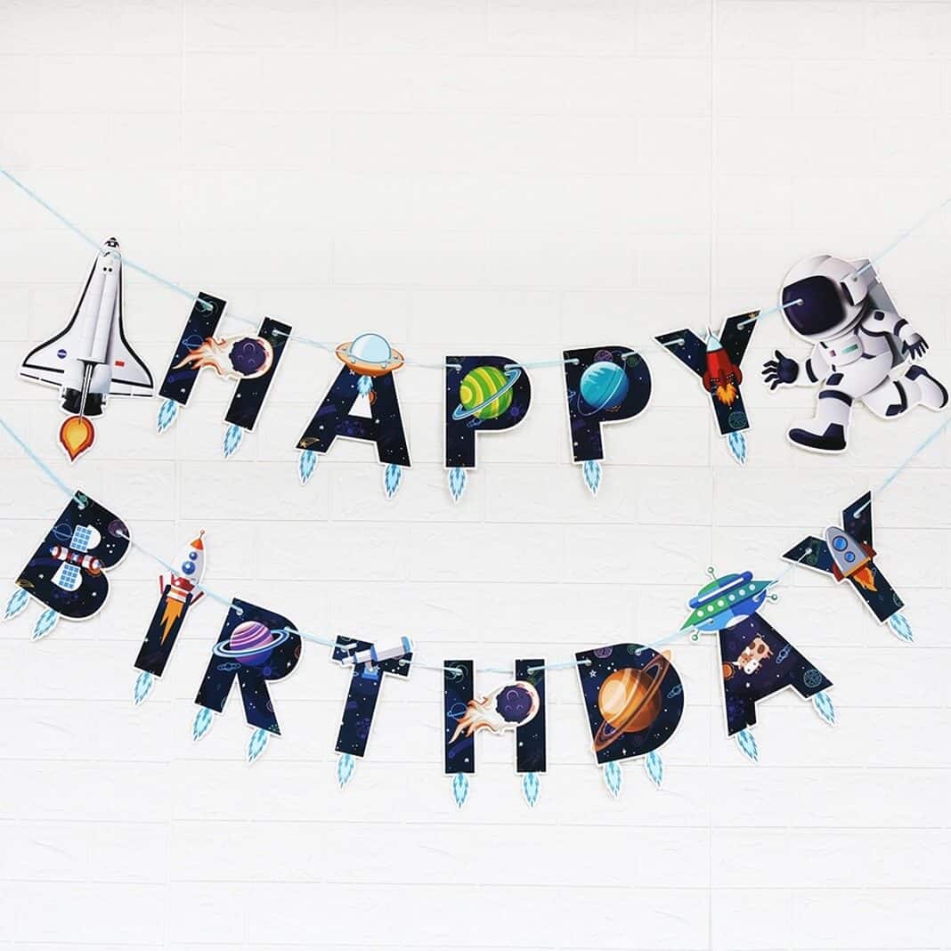 Happy Birthday Banner – Space Astronaut Themed (Design 3) | Customised ...