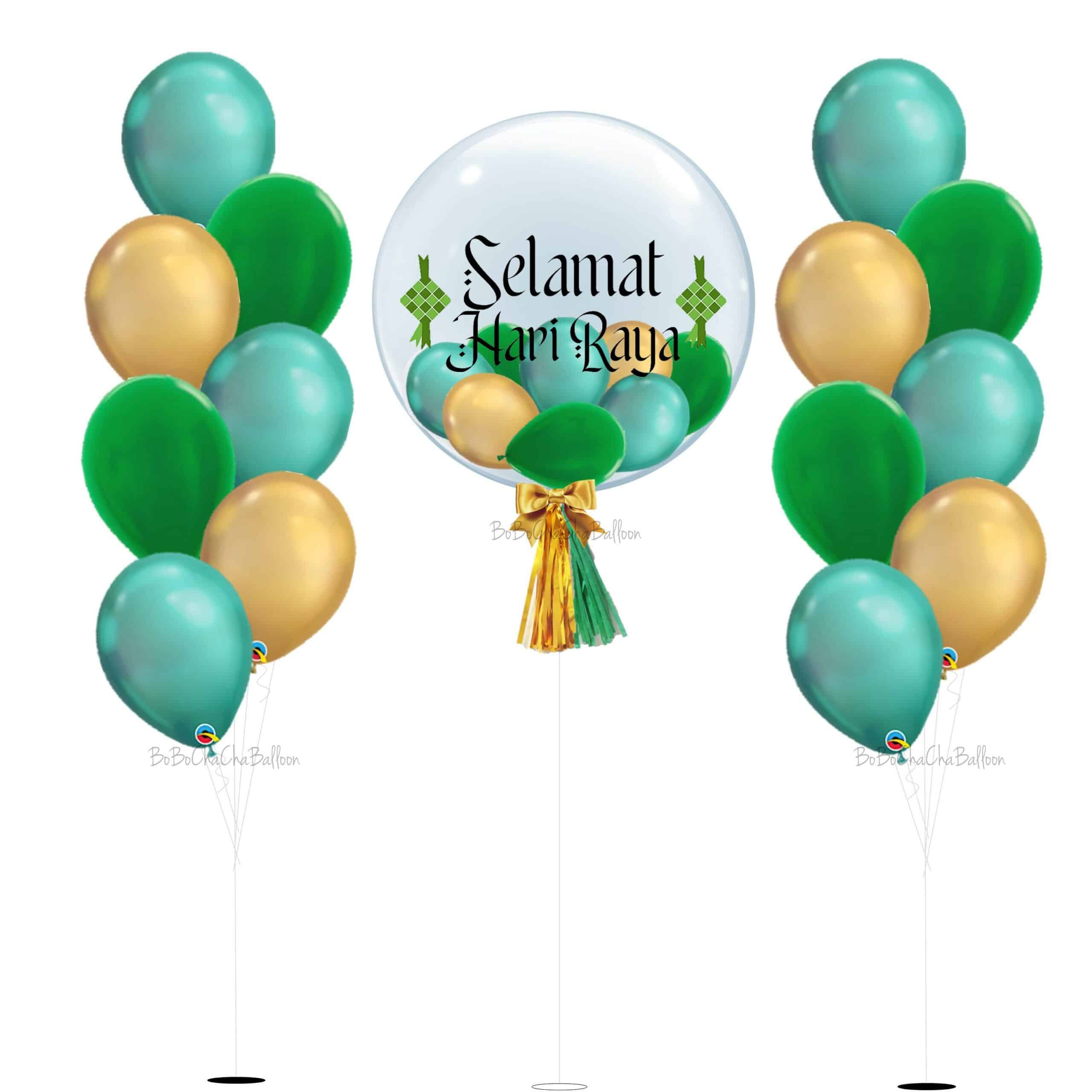 24″ Bubble Balloon with Gold Green Set -Selamat Hari Raya - Customised ...