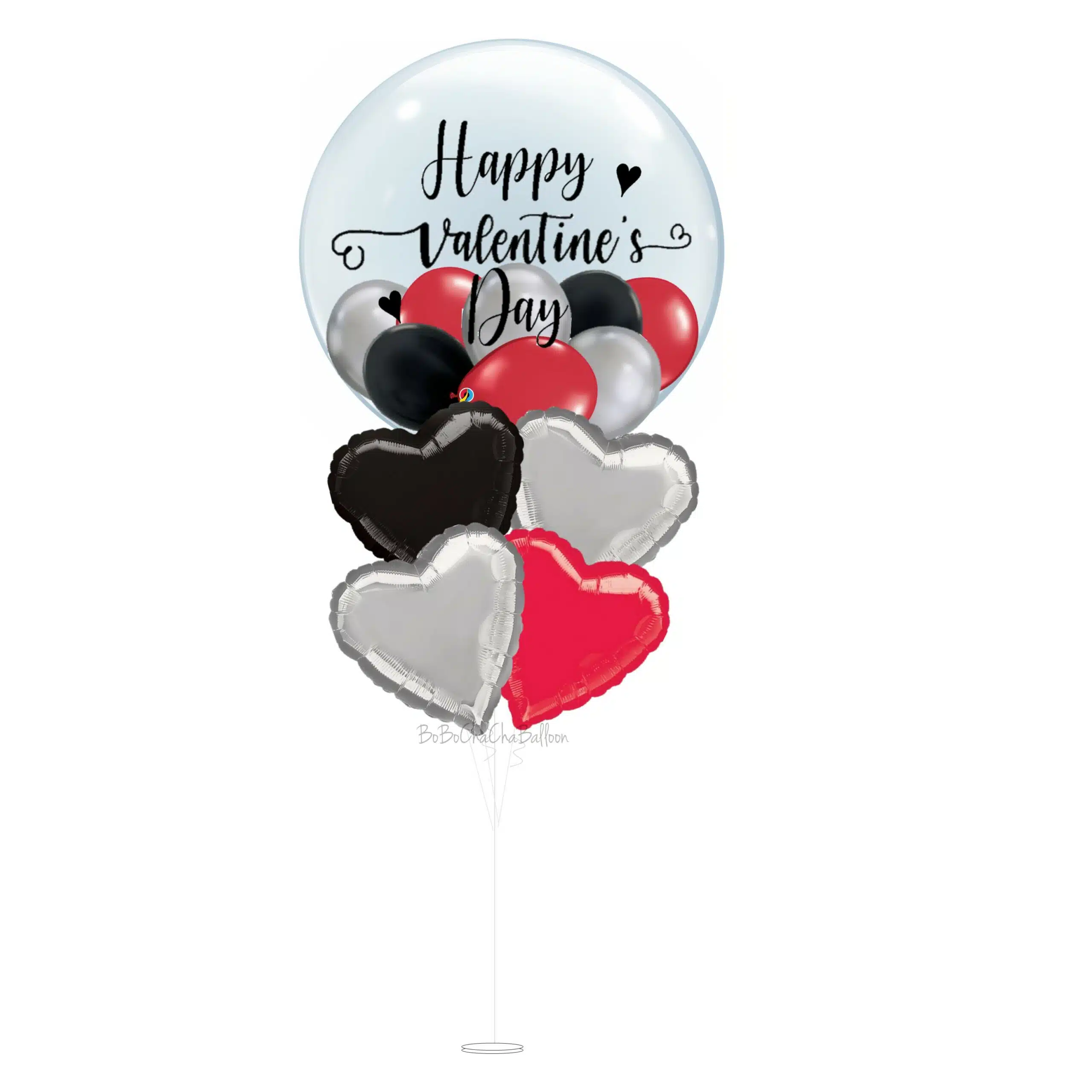 24″ Bubble Balloon with Red and Black Heart Foil Bouquet - Happy ...