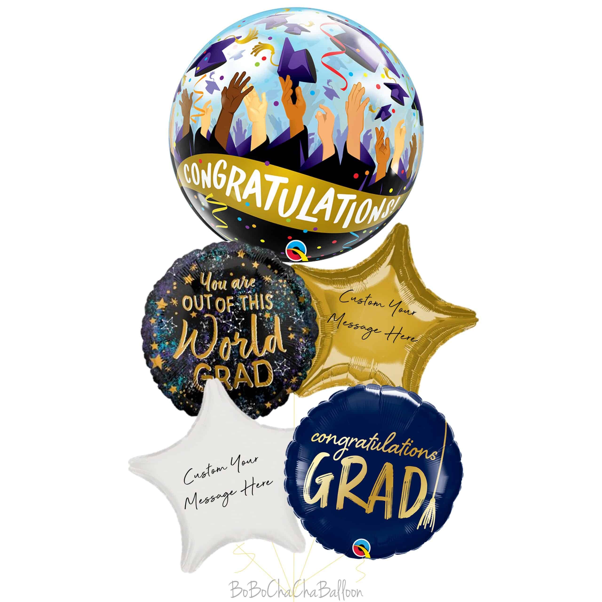 [Graduation] Congratulations Grad Caps Foil Bubble Balloon Bouquet ...