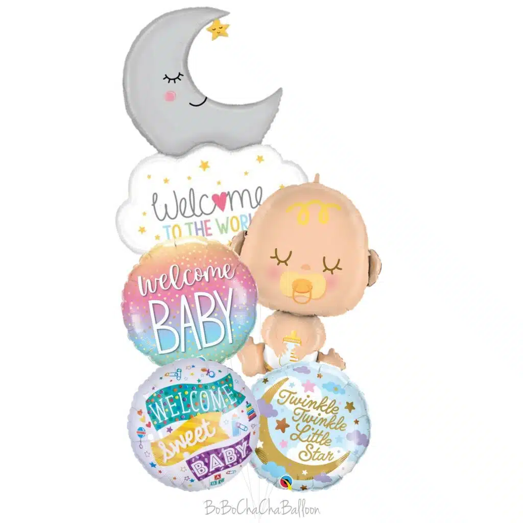 [Baby Shower] Welcome Baby Moon Foil Balloon Bouquet - Customised ...
