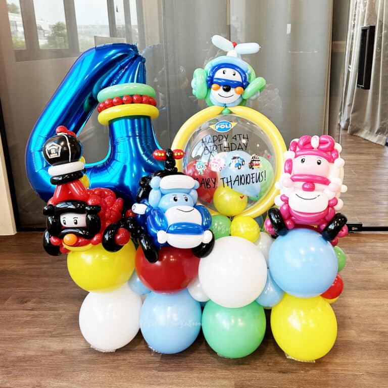 Number Balloon Stand - Robocar Poli Theme with Personalised Balloons ...