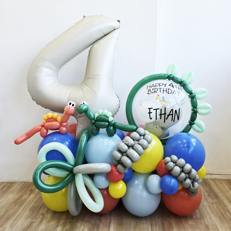 Number Balloon Stand - Dinosaur Theme with Personalised Balloons ...