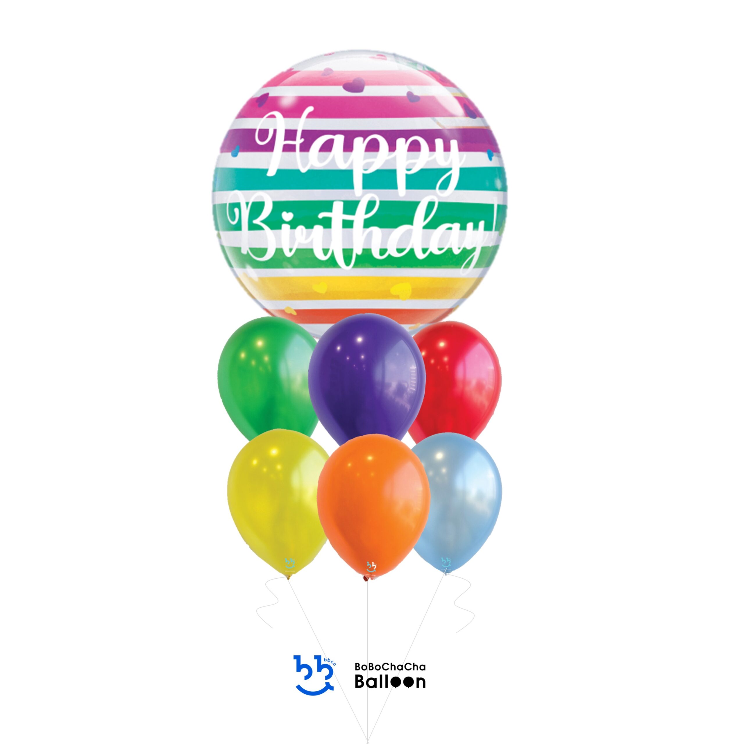 [Birthday] Birthday Bright Rainbow Stripes Balloon Bouquet (7pcs ...
