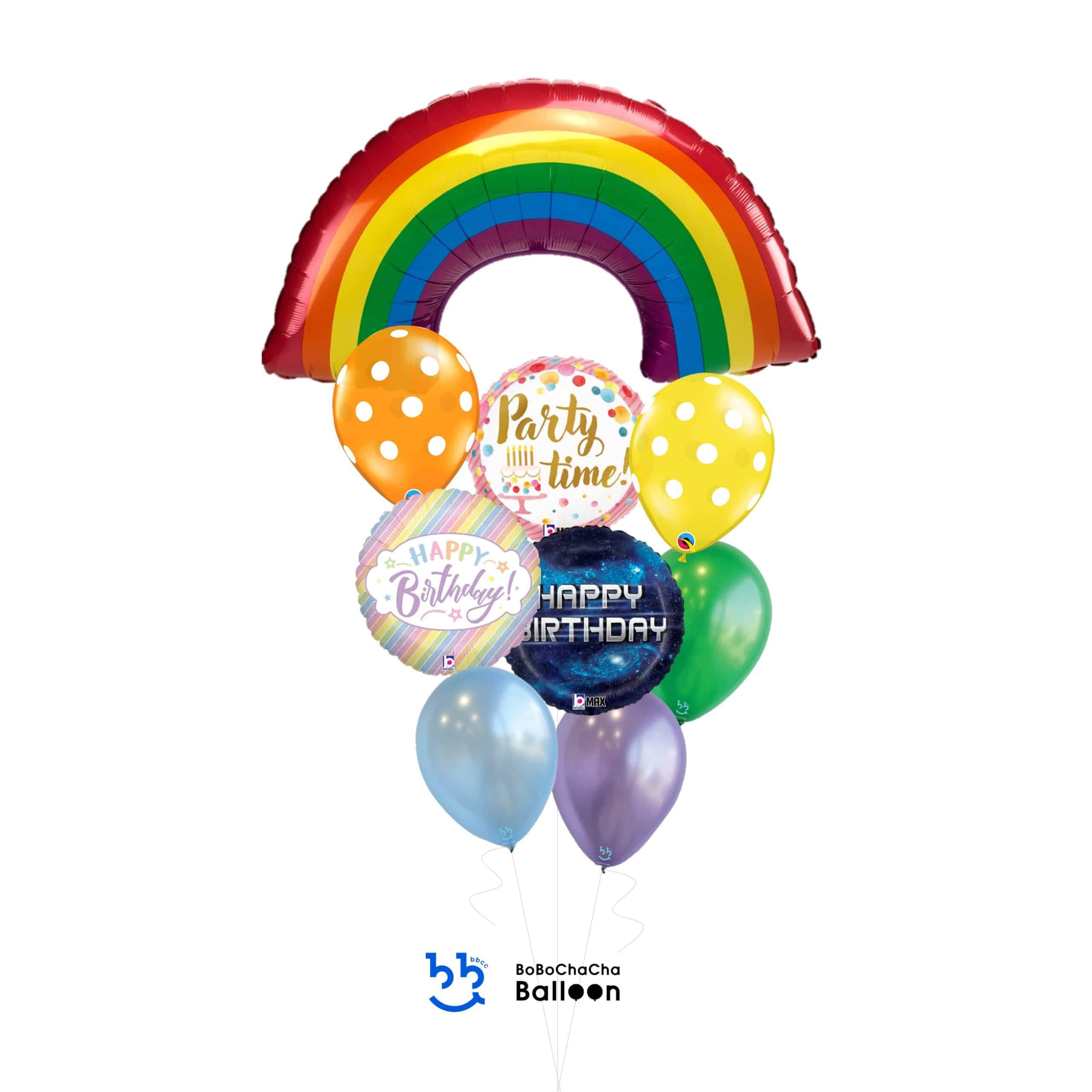 [Birthday] HAPPY BIRTHDAY Rainbow Large Mixed Balloons Bouquet (9pcs ...