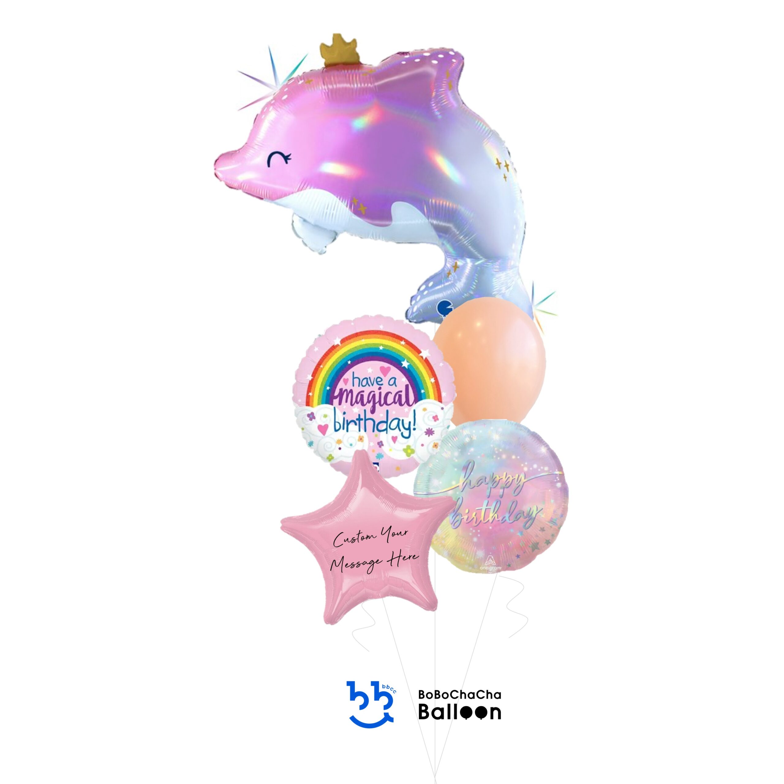 [Under The Sea] Glowy Dolphin Mixed Balloon Bouquet (5pcs) - Customised ...